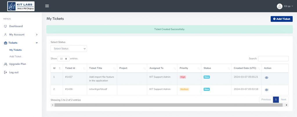 A Guide to Creating a Ticket on the Kit Labs Support Platform - KIT Labs Inc
